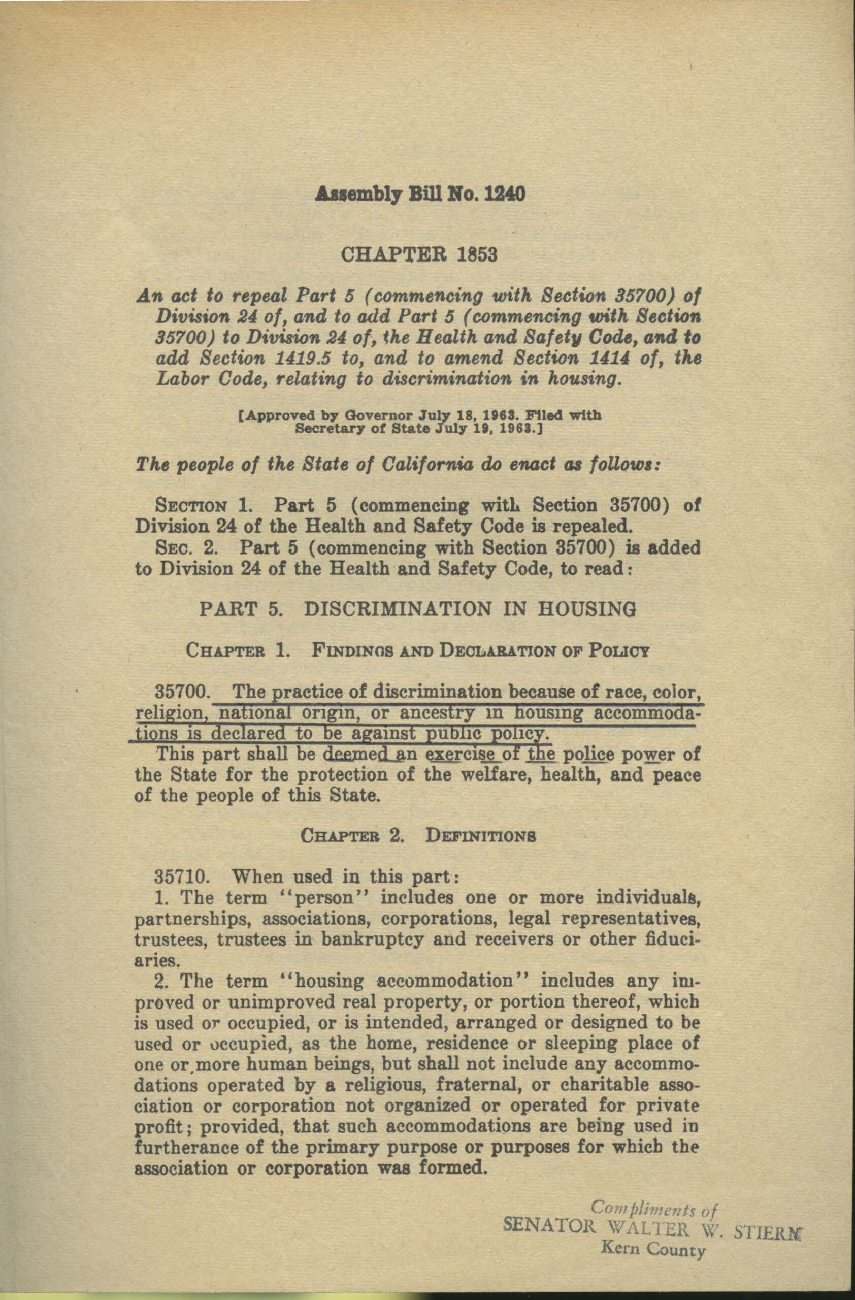 Rumford Fair Housing Act - Historical Research Center | CSU Bakersfield