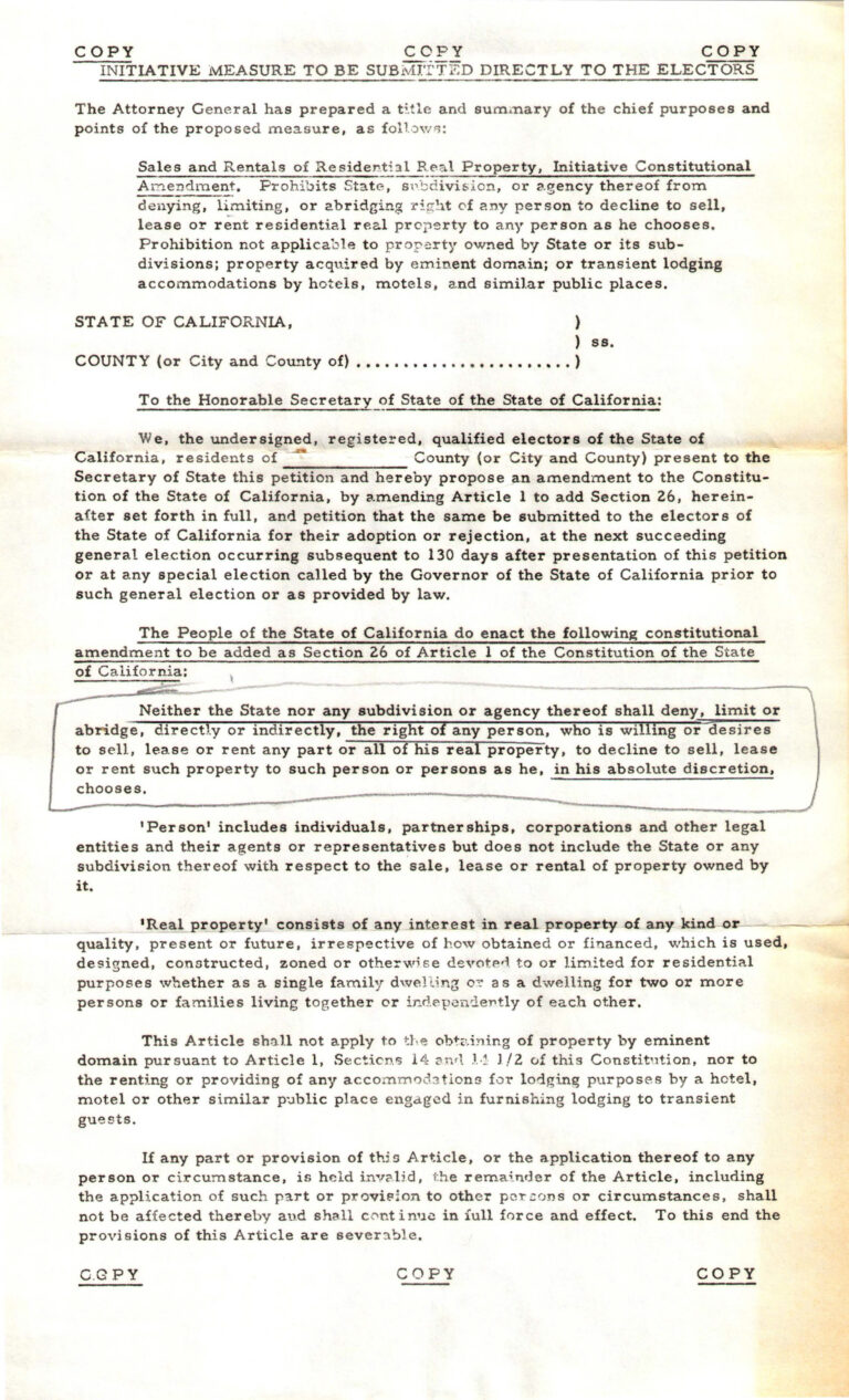 Rumford Fair Housing Act - Historical Research Center | CSU Bakersfield